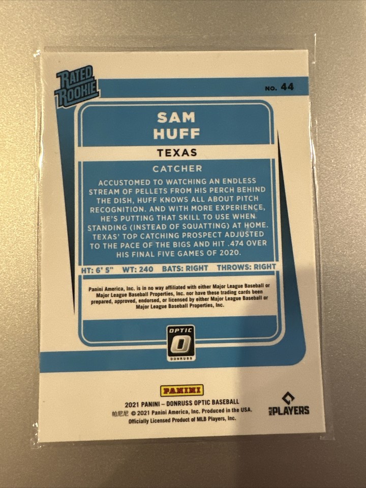 SAM HUFF 2021 Panini DONRUSS OPTIC RATED ROOKIE #44 Texas Rangers MLB ...
