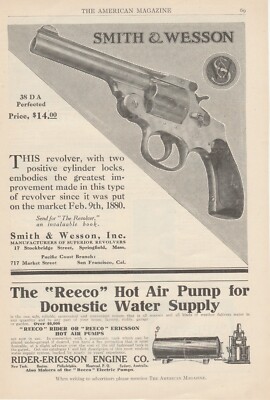 1910'S Smith & Wesson 38 Caliber Revolver Print Ad Weapon Gun Reeco ...