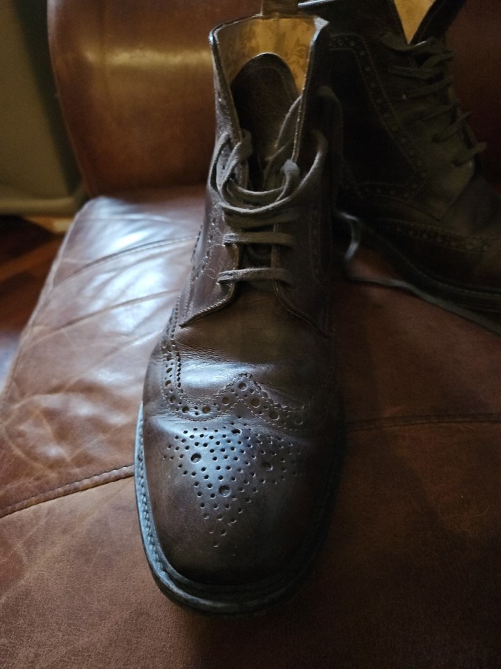 Loake Banks Men's Brown Leather Lace Up Brogue Boot Size UK 8 Made In ...
