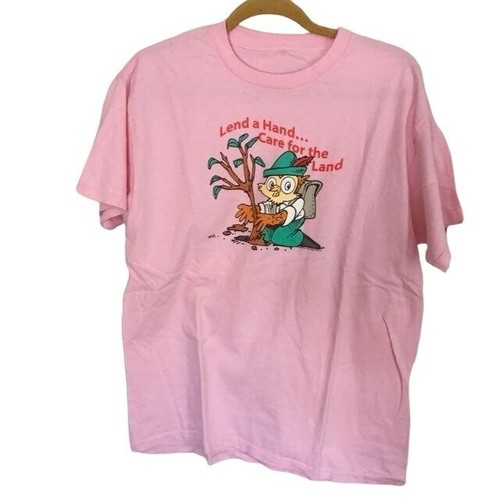 Woodsy Owl T-Shirt M Pink Lend A Hand Care For The Land Retro Classic ...