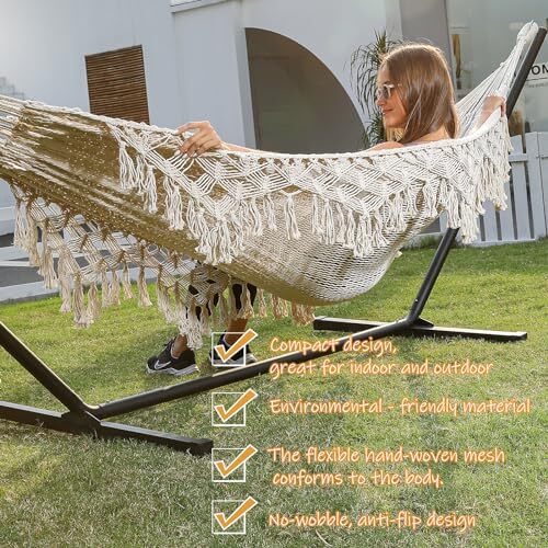 ZEAN Handwoven Hammock with Tassels by Thick Cotton Rope XL Tassel Hammock - Xl | eBay