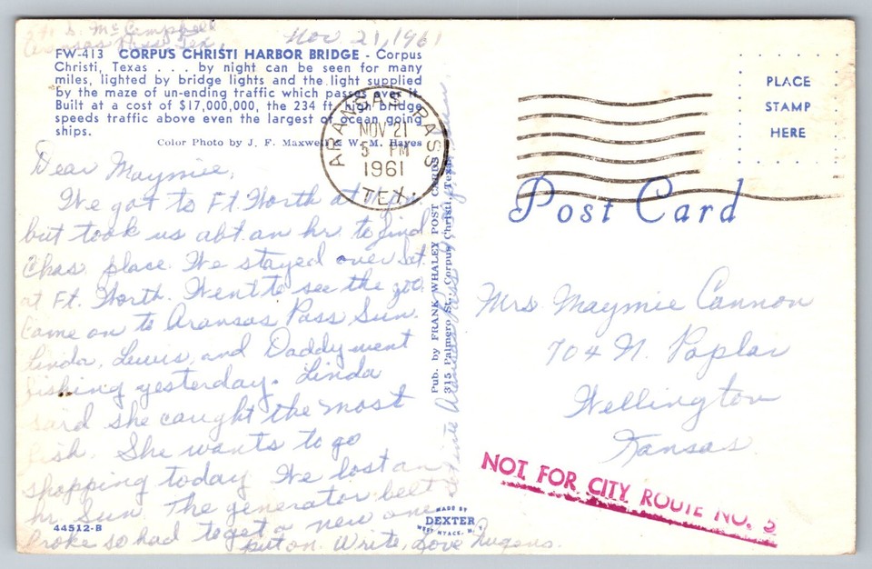 Corpus Christi, TX, Harbor Bridge, Night View, Aerial View, Vintage ...