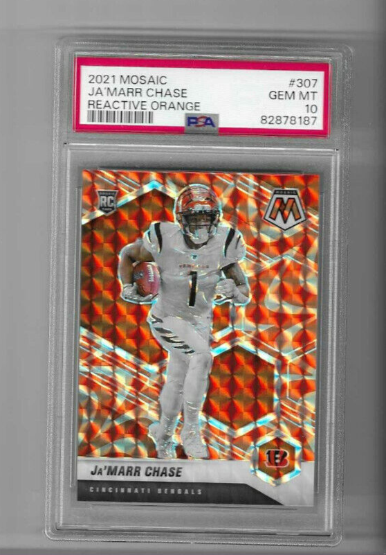 2021 PANINI MOSAIC REACTIVE ORANGE PRIZM JA'MARR CHASE RC PSA 10 GEM ...