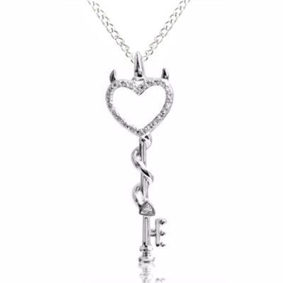 Diamond Accent Devil Heart Key Pendant With 18" Cha 14K White Gold ...