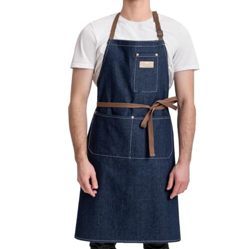 Denim Work Apron with 3 Pockets Adjustable Bib Jean Tool Apron for Chef ...