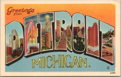 DETROIT, Michigan Large Letter Postcard Multi-View / Metrocraft Linen ...