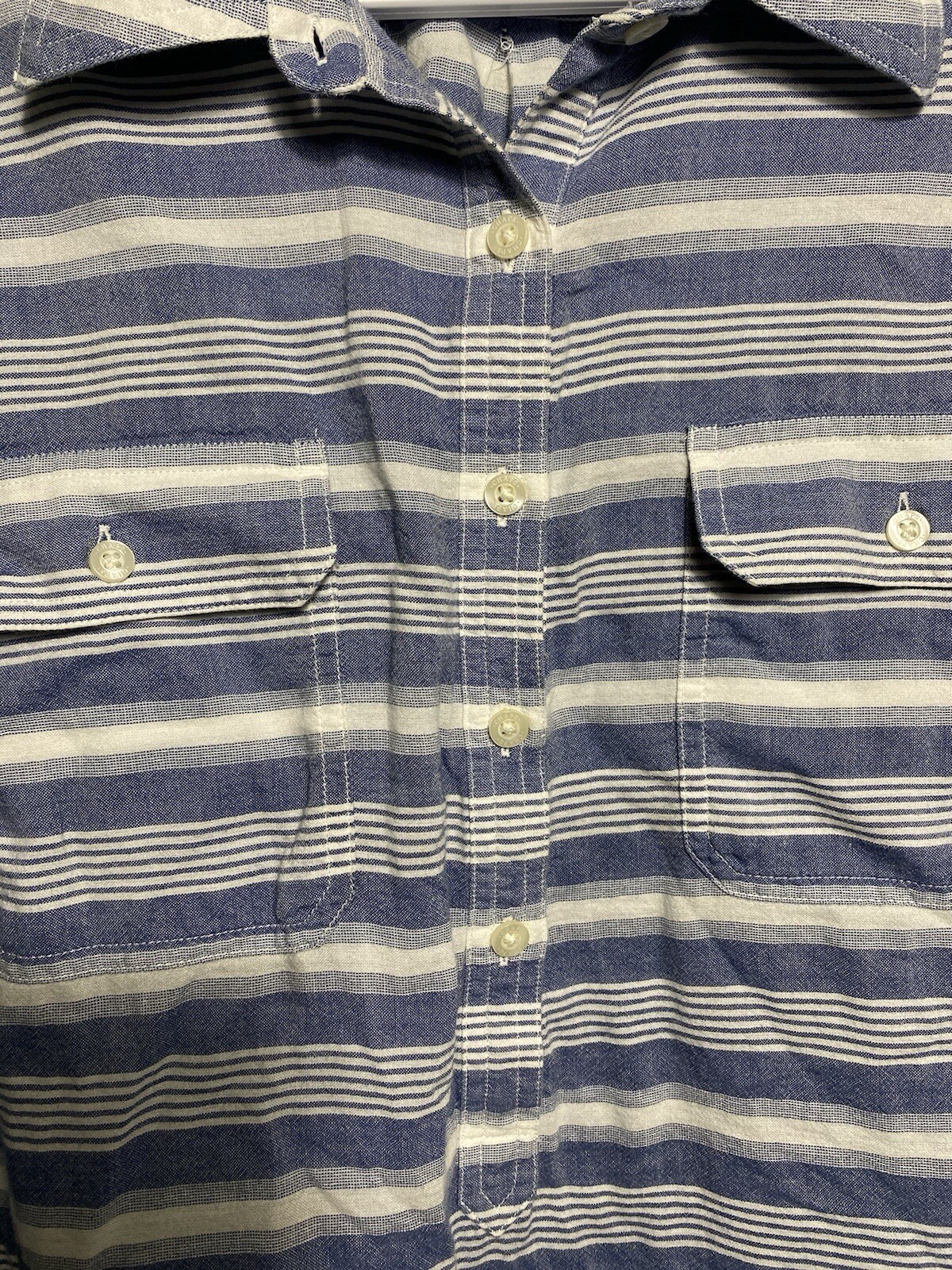 Chaps Long Sleeve Top Women XL Button Down Denim Blue Striped Shirt | eBay