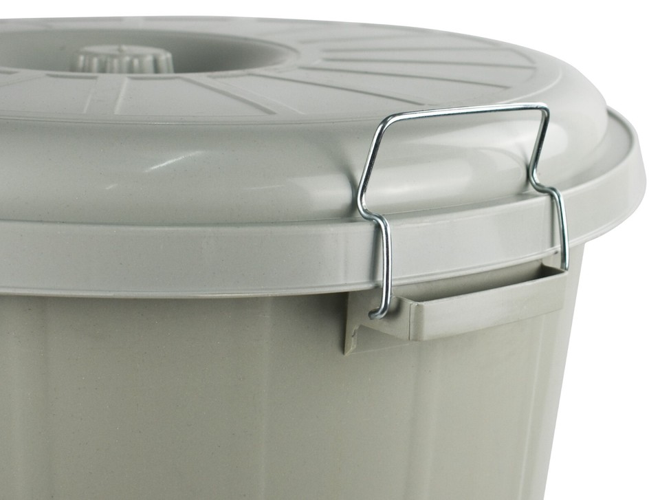 PLASTIC BIN WITH LID GREY LOCK BIN GARDEN GENERAL WASTE WITH METAL CLIP ...