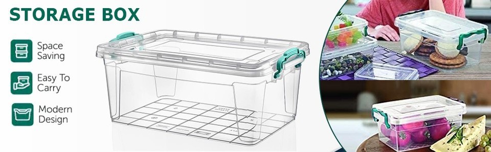 1.5L Rectangle Storage Box W/ Lid Handle Clip Lock Plastic Clear Food ...