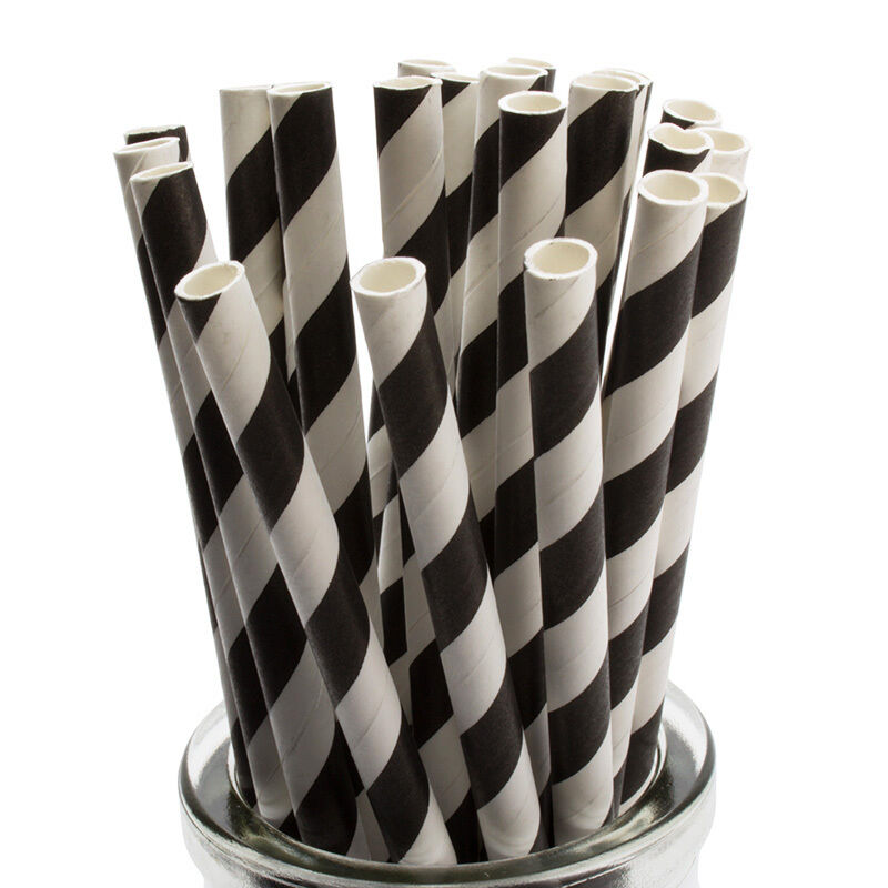X25 Striped Paper Drinking Straws Retro Vintage Cake Pop Lollipop