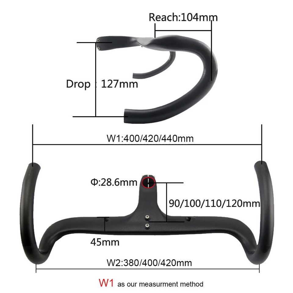 1-1/8" Carbon Drop Handlebar With Stem Raod Integrated Handlebars UD ...
