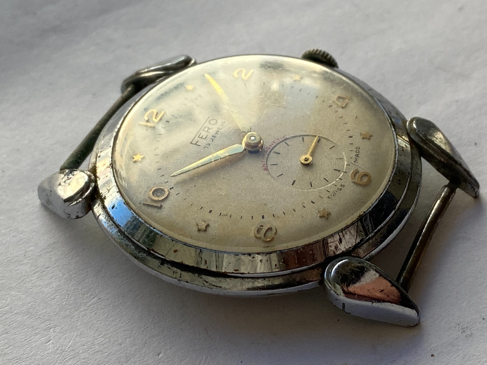 Vintage RARE Men WATCH FERO 15 JEWELS SWISS MADE OVERSIZE 38 MM FOR ...