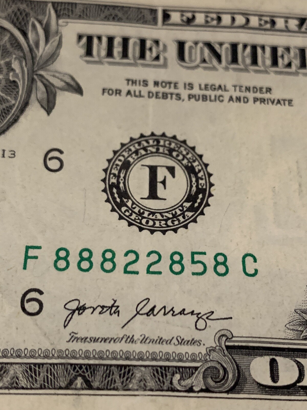 5 of a KIND 8s WET INK TRANSFER FC BLOCK FANCY SERIAL NUMBER ONE DOLLAR ...