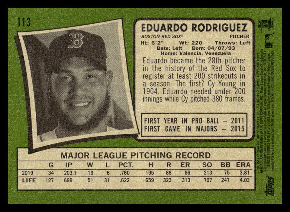 2020 Topps Heritage #113 Eduardo Rodriguez Boston Red Sox | eBay