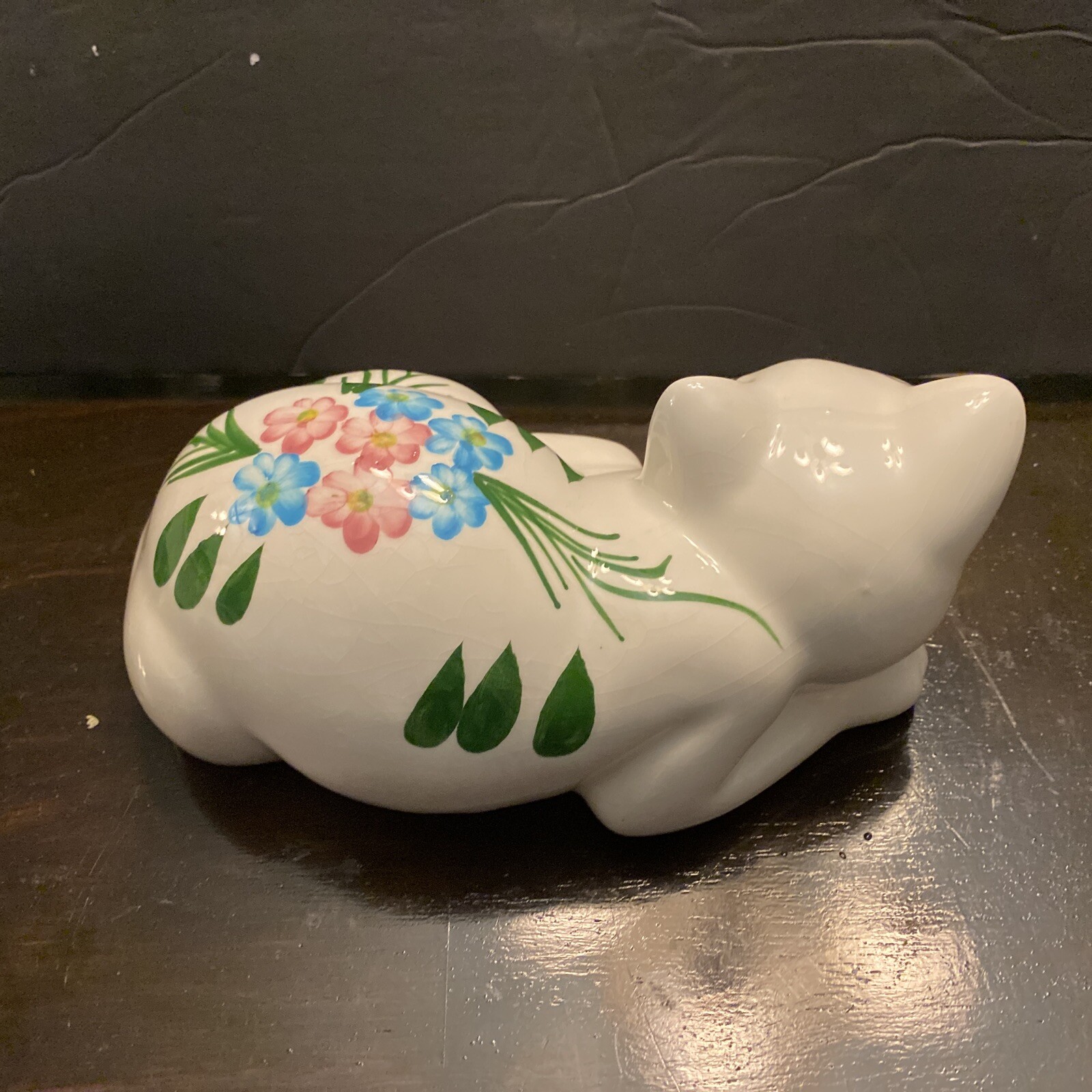 Vintage Ceramic Sleeping Cat Shelf Sitter Figurine Hand Painted Floral ...