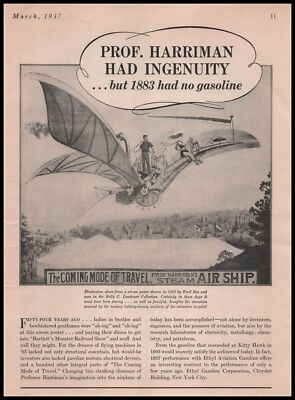 1937 Ethyl Gas 1883 Professor Harrimans Steam Airship Circus Poster Art ...