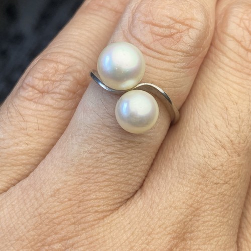 18k White Gold Double Pearls Ring .. 3.0 Gram Not Scrap | eBay