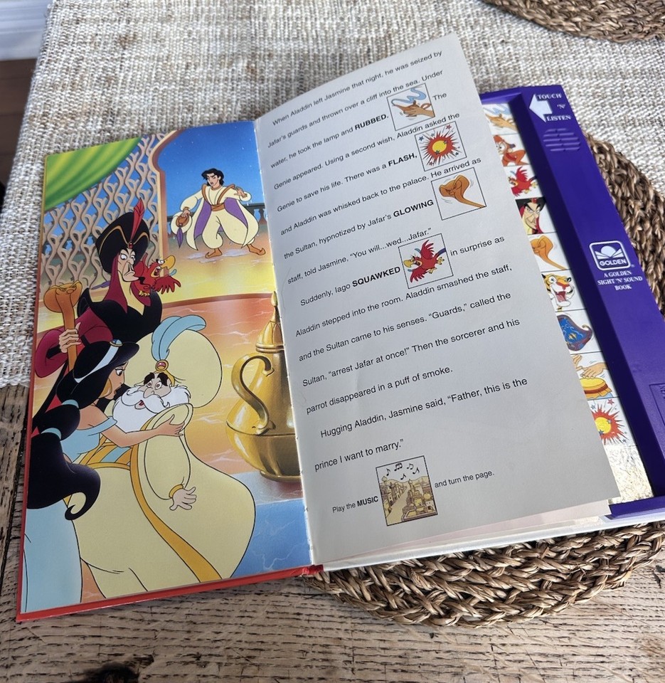 Disney Aladdin Golden Sound Storybook 1990s Vintage Electronic Talking ...