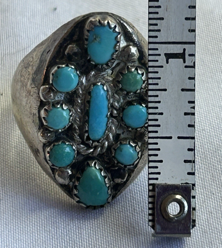 Vintage Native American Sterling Silver Turquoise 9 Stone Cluster Ring ...
