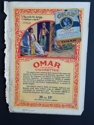 1915 Omar Turkish blend cigarettes vintage color AD | eBay
