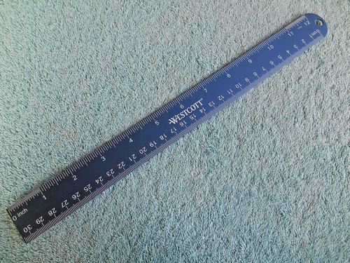 WESTCOTT BLUE ANODIZED ALUMINUM 12 INCH RULER WITH CORK BACK. | eBay