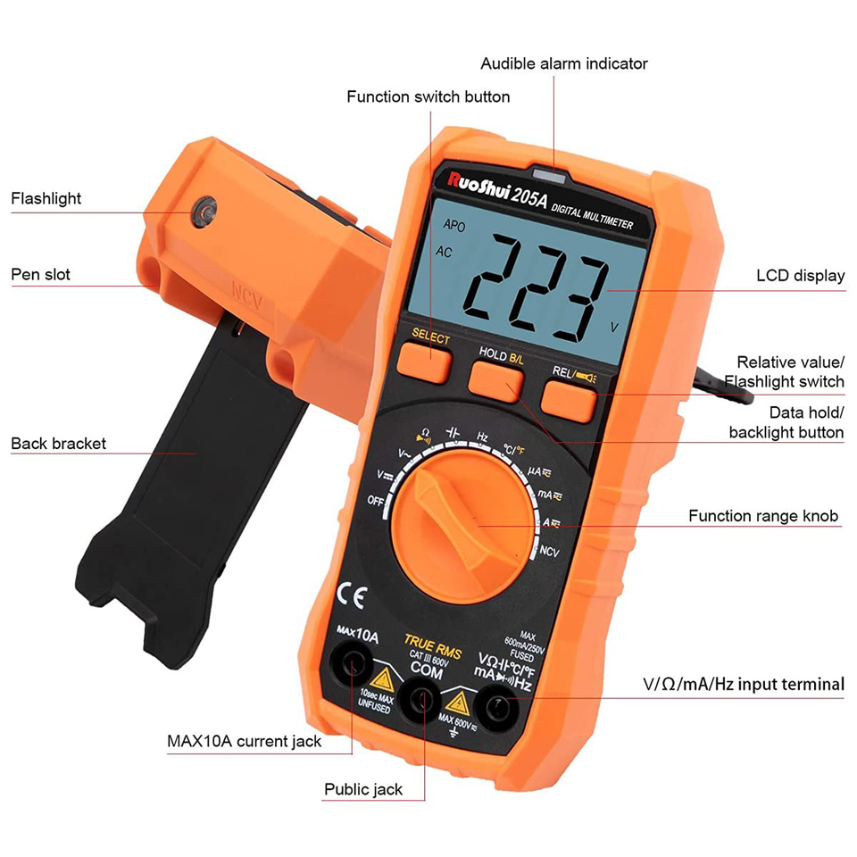 Ruoshui Auto Ranging Digital Multimeter,Electrical Voltmeter Measuring ...