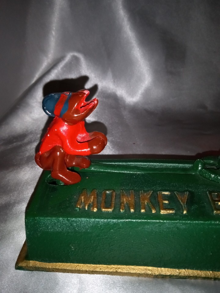 VINTAGE MONKEY BANK CAST IRON COIN BANK MECHANICAL MOVES | eBay