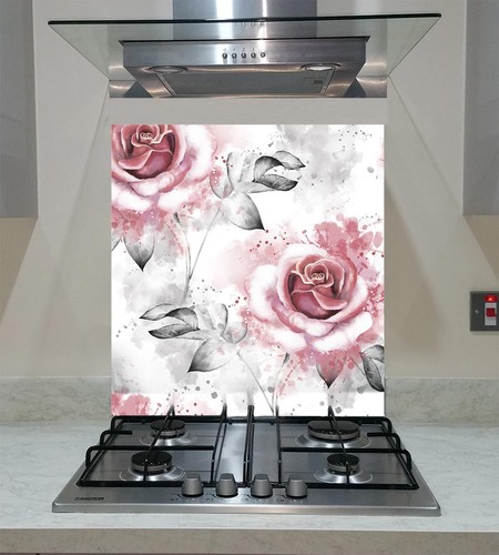 Splashback Toughened Glass Modern Unique Kitchen Roses Flower Any Sizes ...