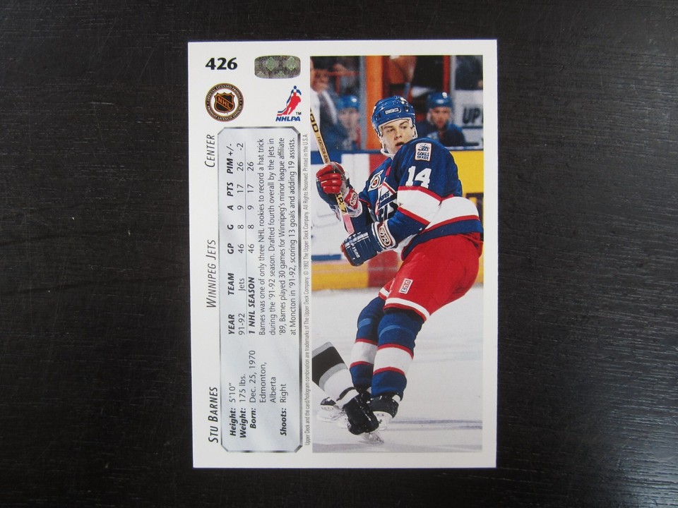 1992-93 Upper Deck # 426 Stu Barnes Autograph Signed Auto Card (M2 ...