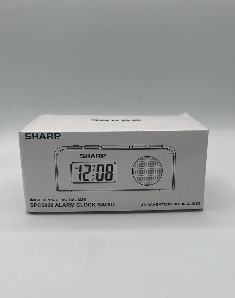 Sharp Compact Digital Alarm Clock Battery Operated White New ...