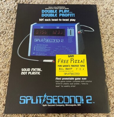 Rare 1980s Split Second! 2 Reaction Time Arcade Bar Flyer, Coin-op | eBay