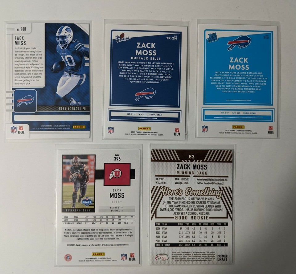 2020 Zack Moss Lot of 5 Rookie Cards The Rookies Donruss Rated Canvas ...