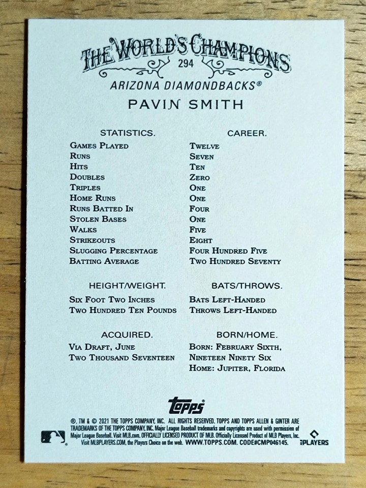 2021 Topps Allen and Ginter #294 Pavin Smith RC | eBay