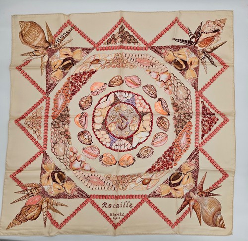 Vintage Hermes Rocaille Silk Scarf Tan Background Shell Motif | eBay