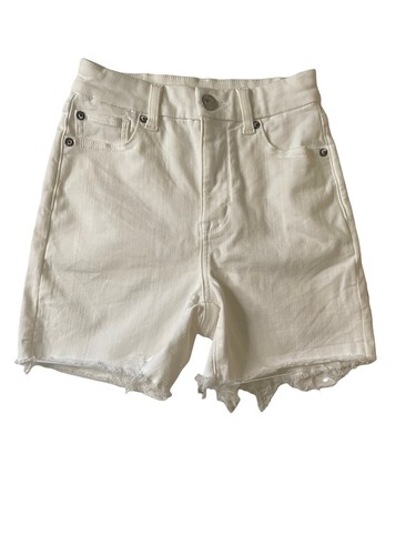 American Eagle Curvy Hi Rise Shortie Stretch Raw Hem White Shorts Size ...