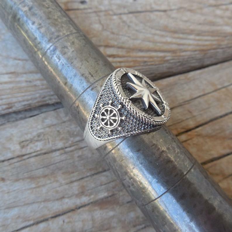 Men's Nautical Sign Signet Ring For Men's In 935 Argentium Silver | eBay