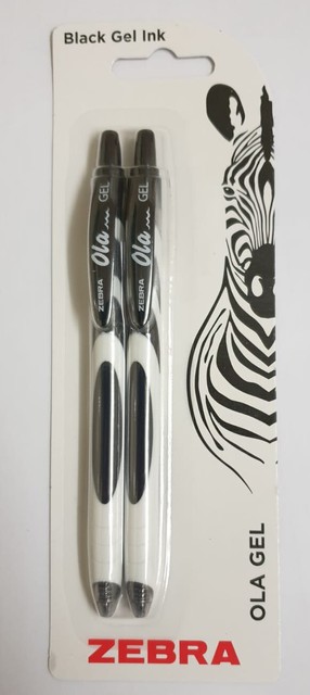 2 X Zebra Ola GEL Medium Tip Black Ink Retractable Pens Retail Packed ...