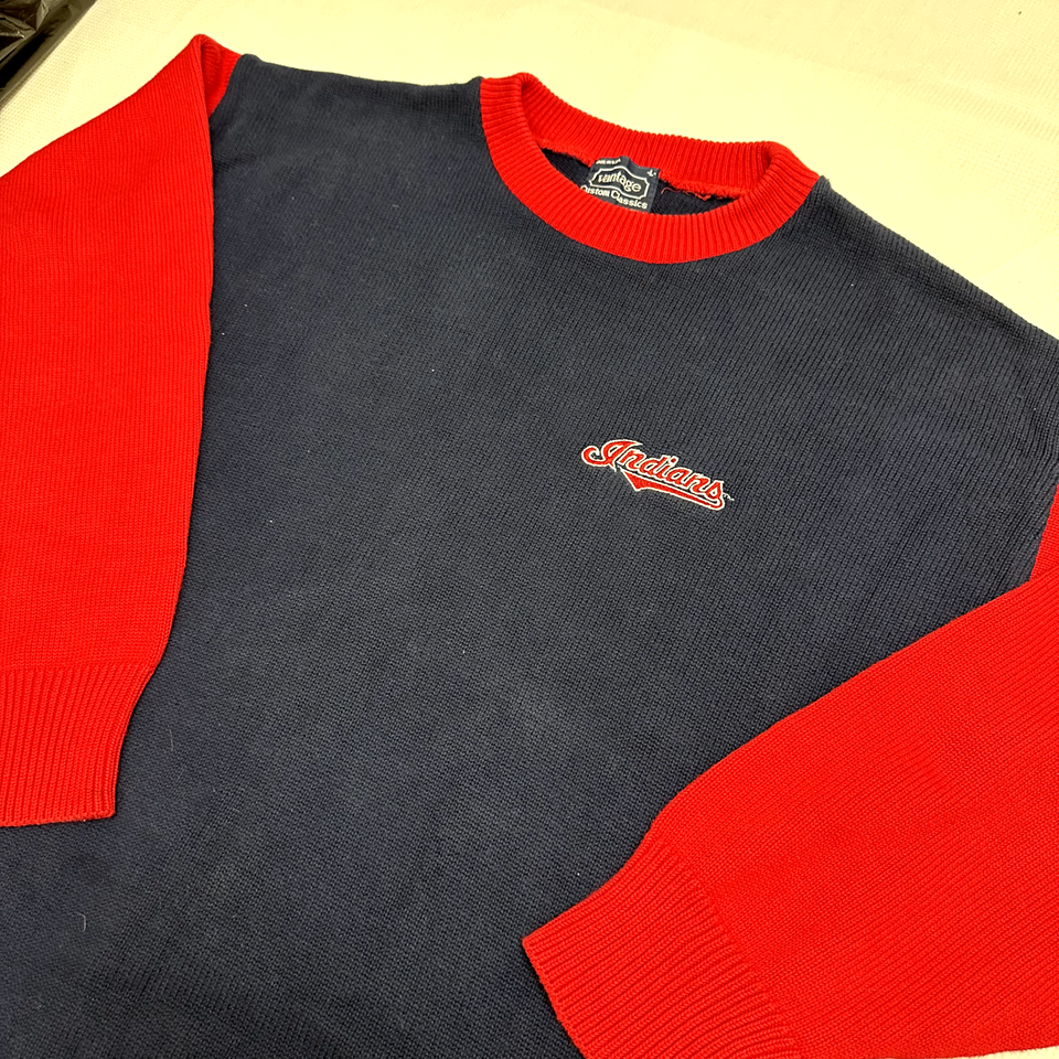 Vintage Cleveland Indians MLB Long Sleeve Knit Fleece Sweater Vantage ...