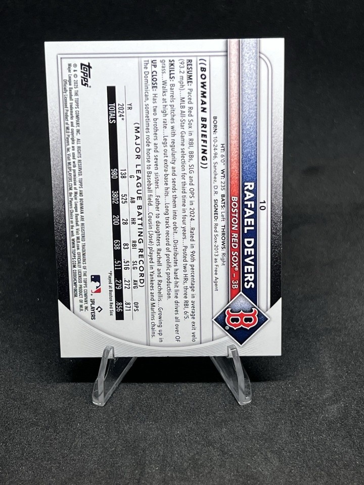 Rafael Devers 2025 Bowman #10 Bowman Retro Logo Foil Pattern Boston Red ...