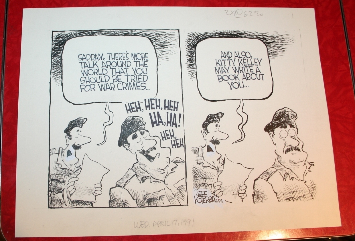 SADDAM HUSSEIN IRAQ & KITTY KELLEY 1991 JEFF KOTERBA POLITICAL CARTOON ...