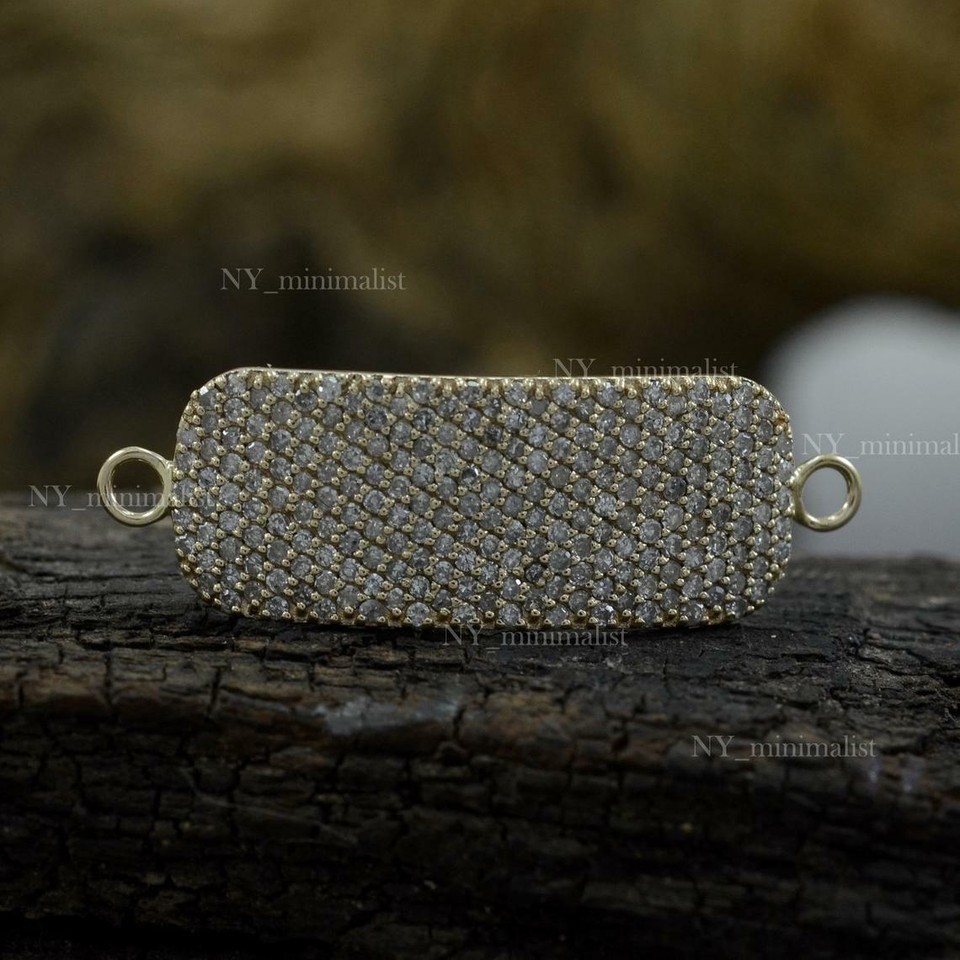 Pave Diamond Solid 14K Yellow Gold Connector Finding Bracelet Christmas ...