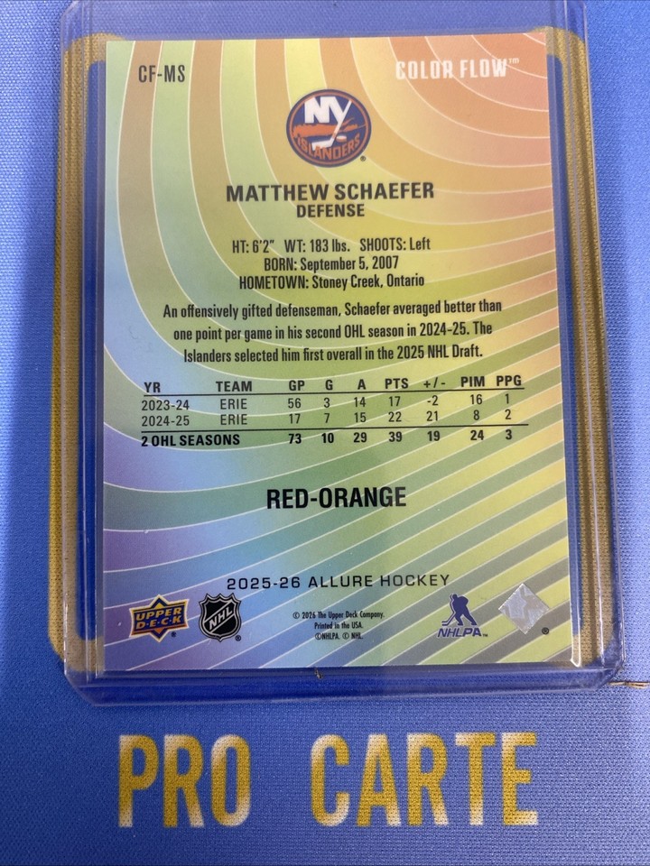 2025-26 UPPER DECK ALLURE COLR FLOW RED-ORANGE MATTHEW SCHAEFER | eBay