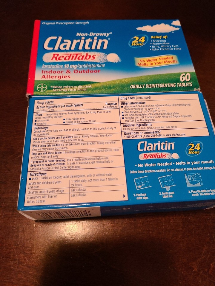 2 Claritin RediTabs 24 Hour Allergy Relief 60 Tablets, Loratadine 10mg ...