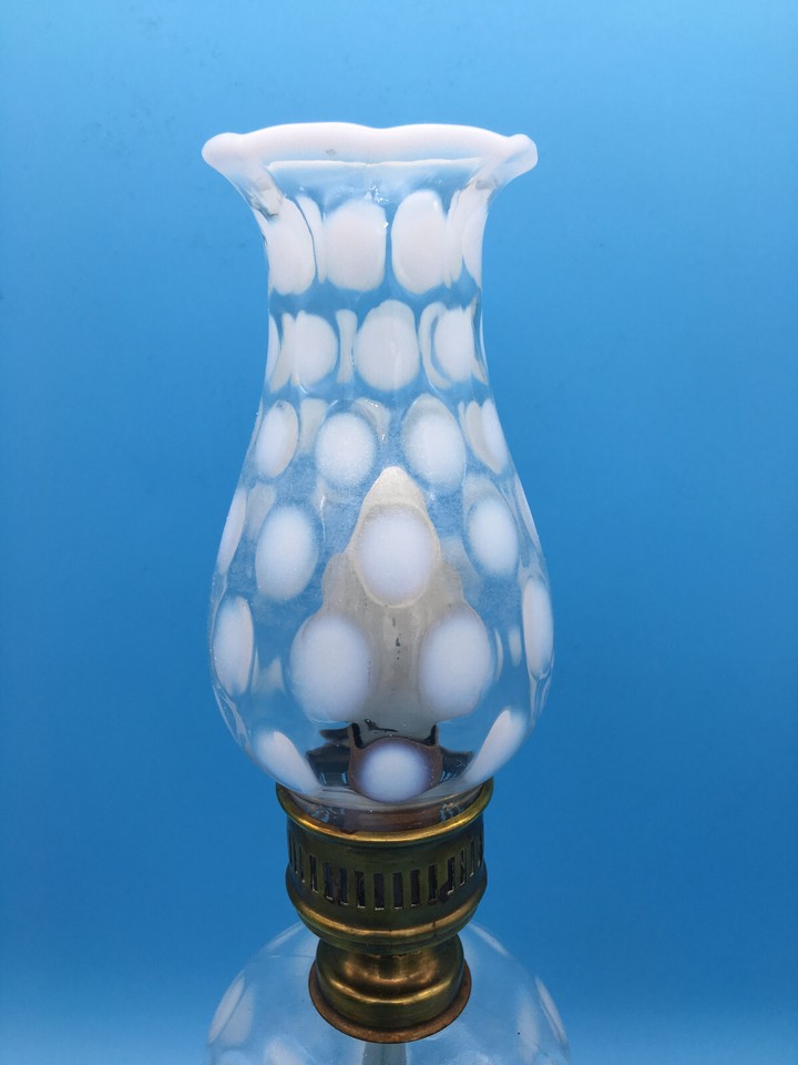 Vintage Fenton White Coin Dot Glass Shade Brass Table 14" Lamp | eBay