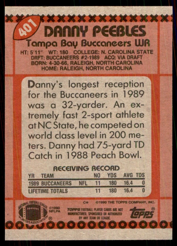 1990 Topps Danny Peebles Football Cards #401 | eBay