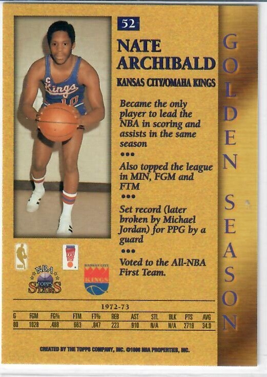 1996-97 Topps NBA Stars Nate Archibald Basketball Card. #52 Golden ...
