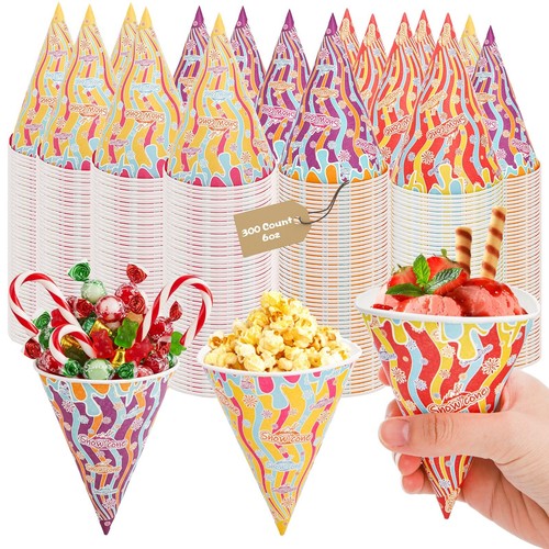 300 Pack 6 OZ Snow Cone Cups, Leakproof Paper Cone Cup, Disposable ...