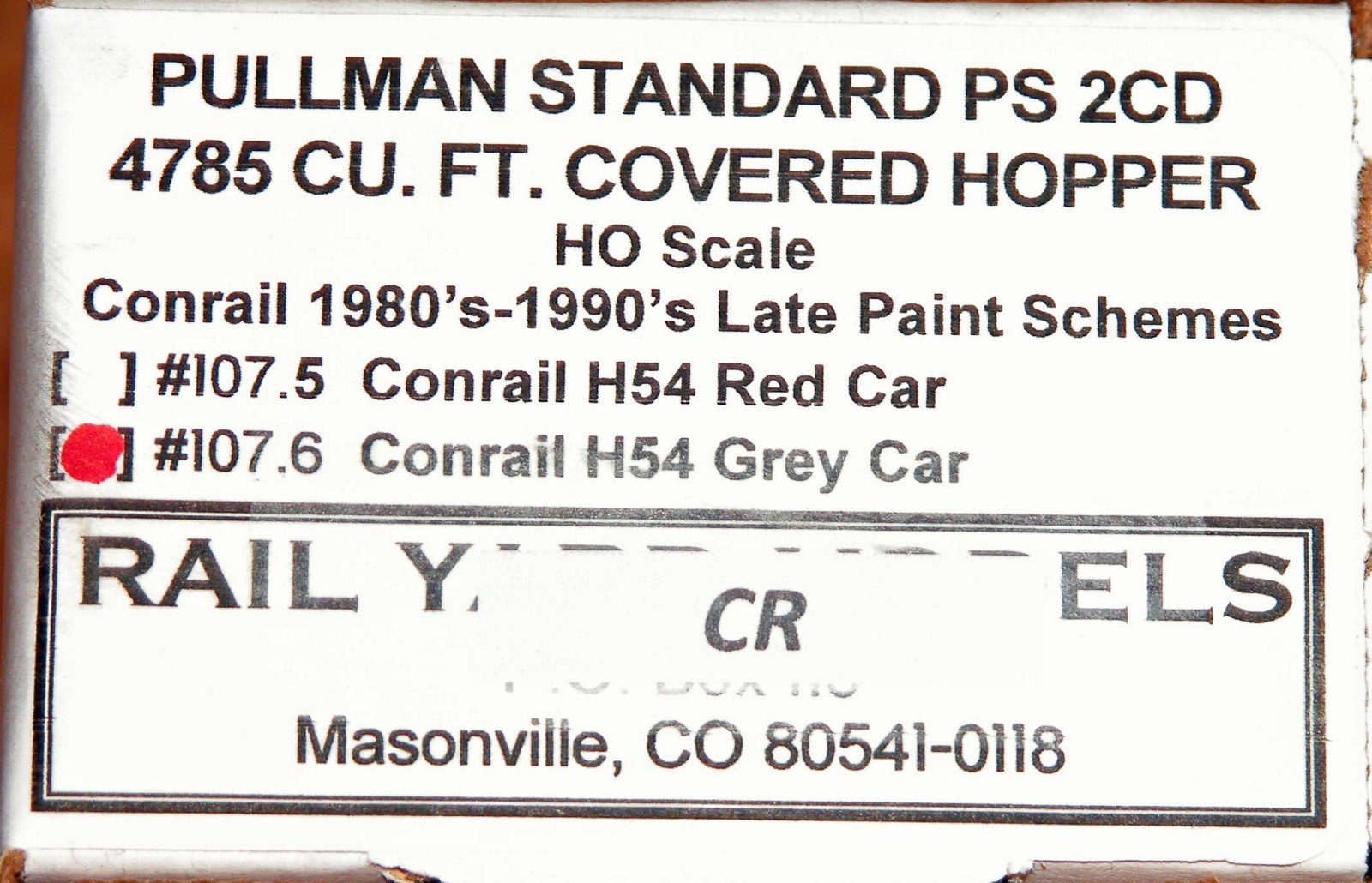 HO RAIL YARD MODELS 107.6 PS 2CD 4785 CU FT COVERED HOPPER KIT CONRAIL ...