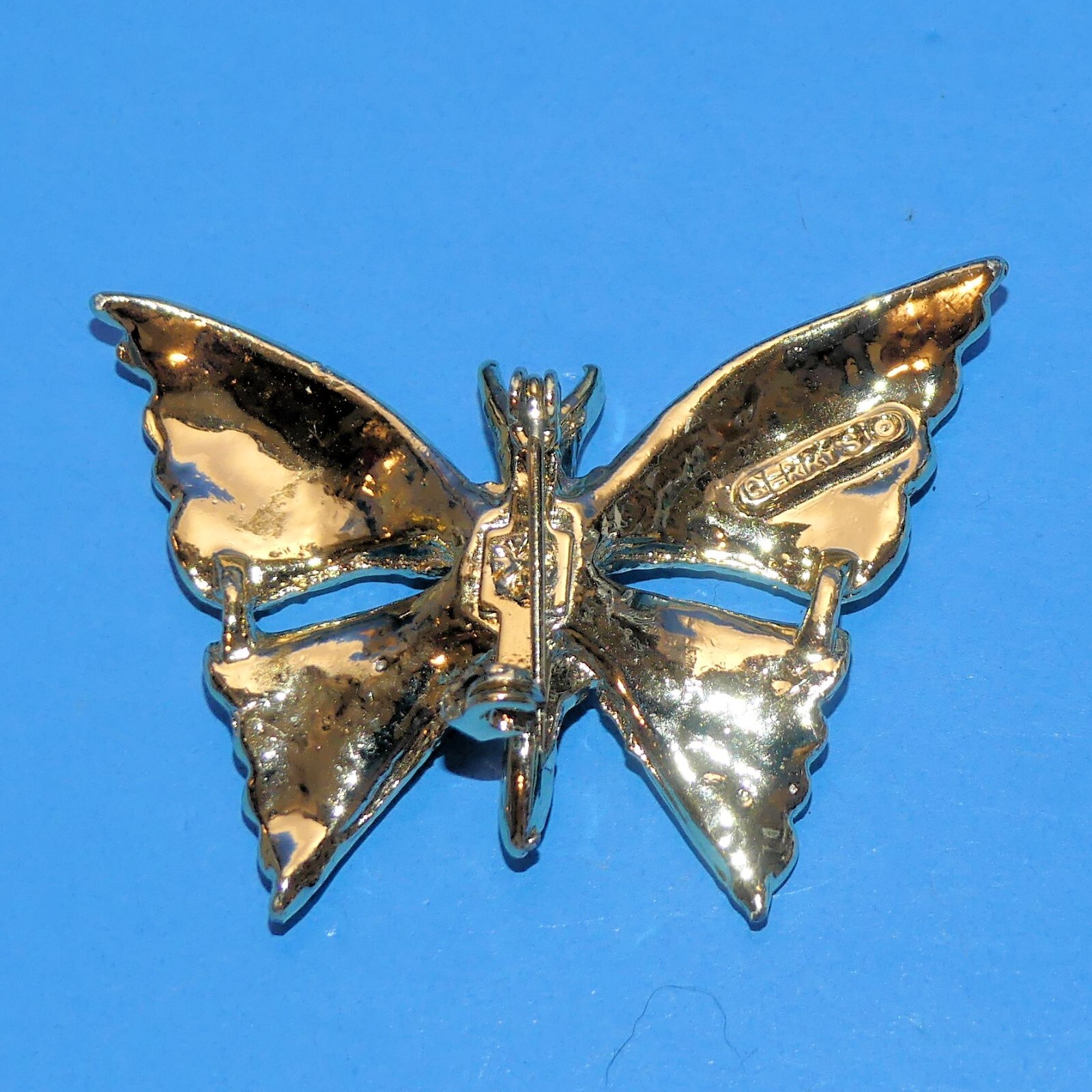 Vintage Gerry's Butterfly Brooch Pin Rhinestones Textured Gold Tone Bug ...