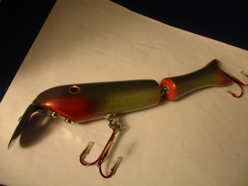 CUSTOM LARGE UNKNOWN WISCONSIN JOINTED RED SUCKER MUSKY FISHING LURE ...